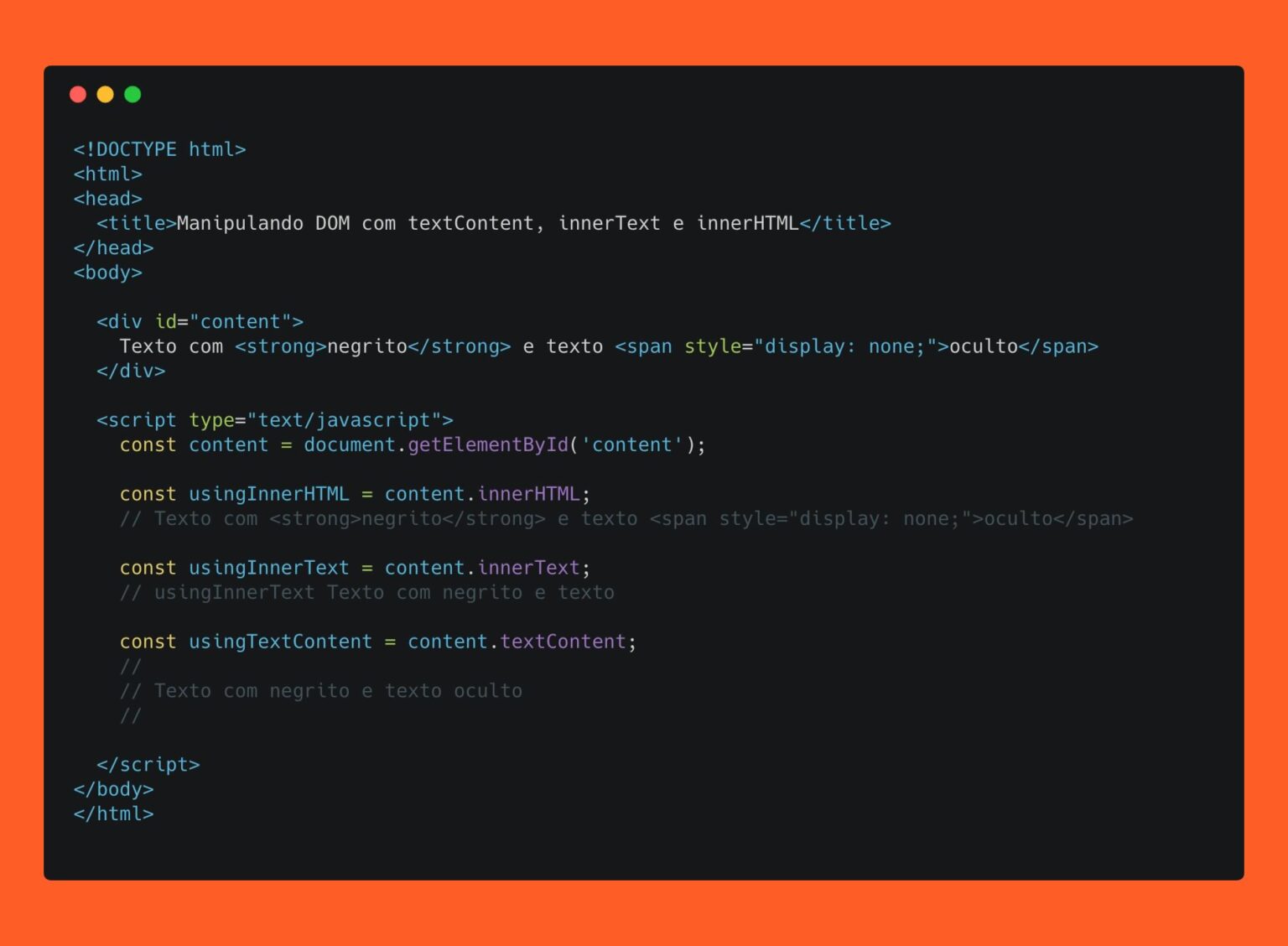 Manipulando DOM com textContent, innerText e innerHTML – Emerson Broga
