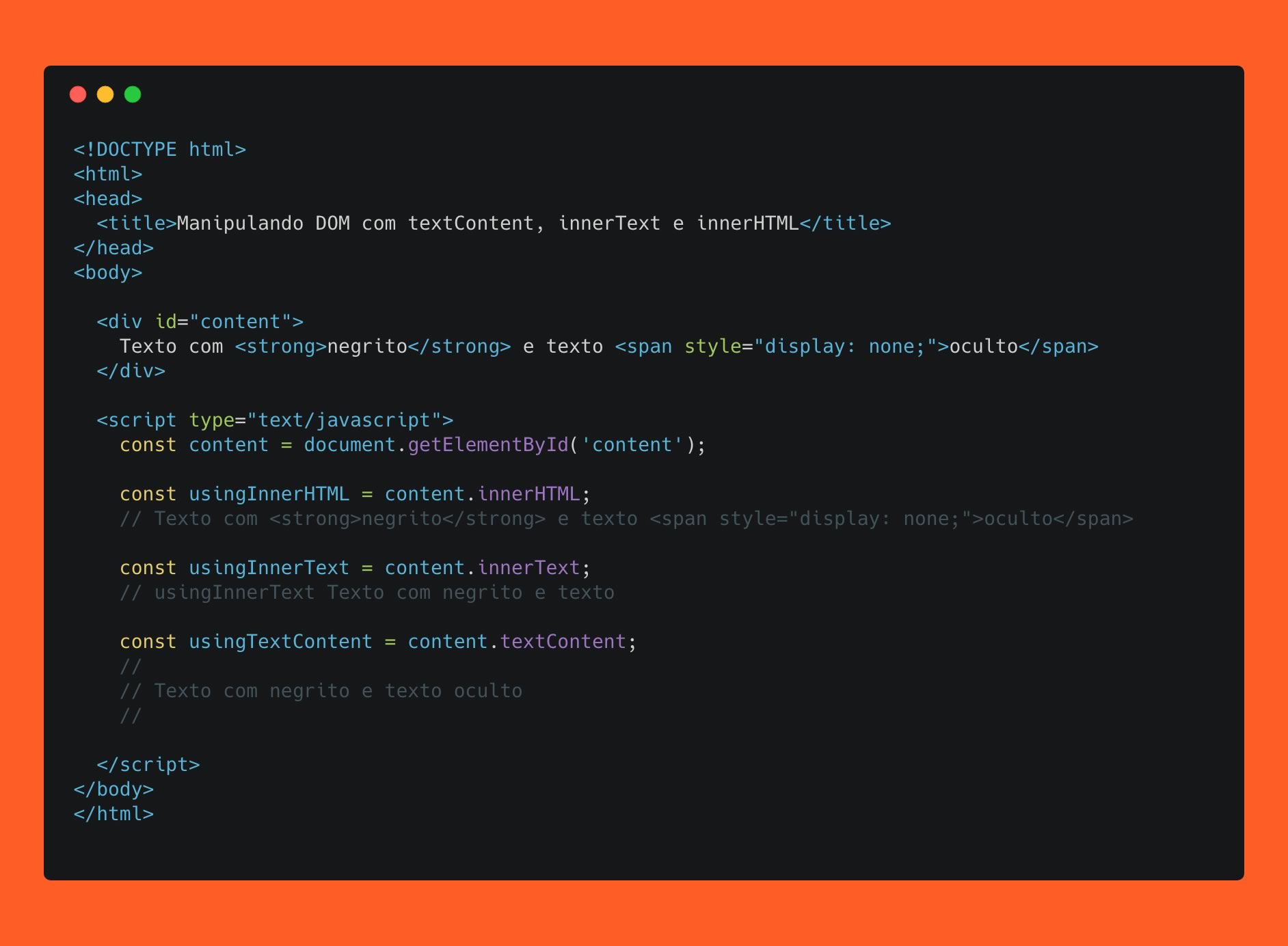 Manipulando DOM com textContent, innerText e innerHTML – Emerson Broga